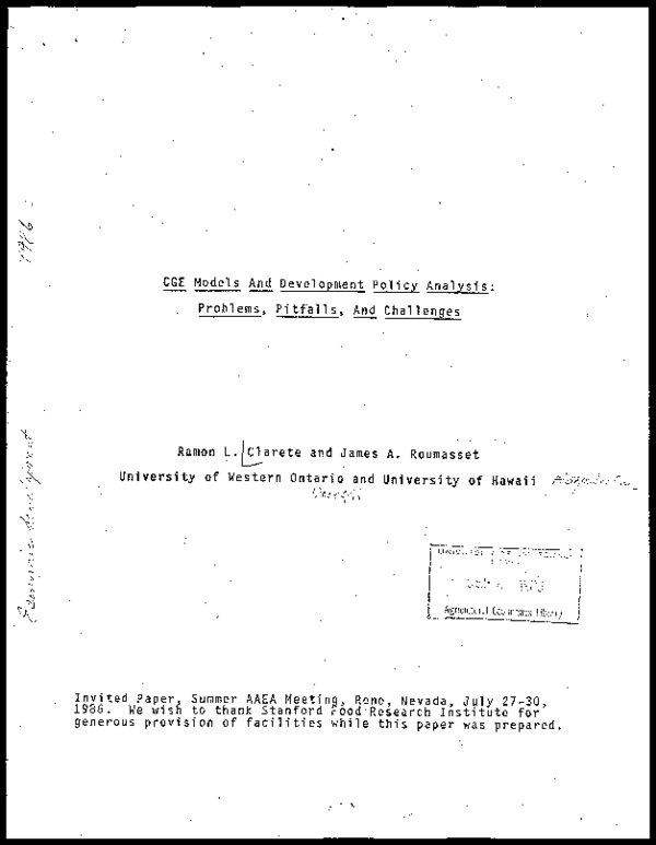 (PDF) CGE Models and Development Policy Analysis: Problems, Pitfalls ...