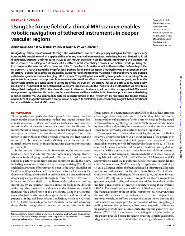 (PDF) Using the fringe field of a clinical MRI scanner enables robotic ...