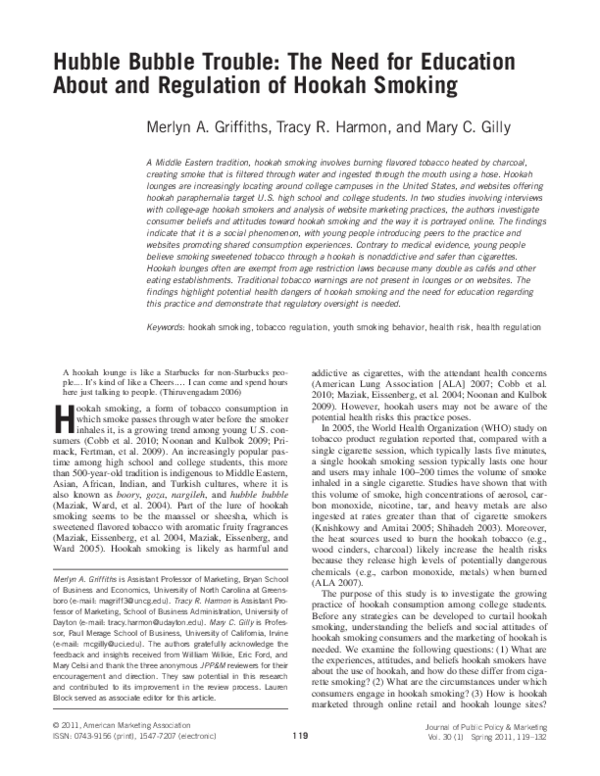 (PDF) Hubble Bubble Trouble: The Need for Education About and Regulation of Hookah Smoking