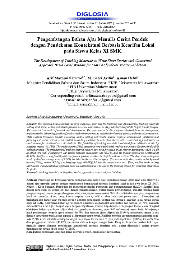(PDF) Pengembangan Bahan Ajar Menulis Cerita Pendek dengan Pendekatan Kontekstual Berbasis ...