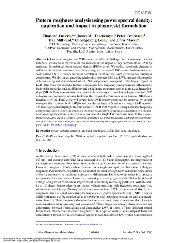 (PDF) Pattern roughness analysis using power spectral density ...
