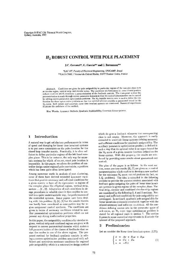 (PDF) H 2 Robust Control with Pole Placement