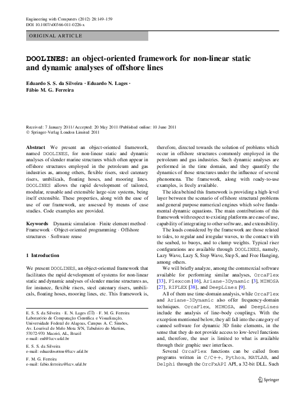 Pdf Doolines An Object Oriented Framework For Non Linear Static And Dynamic Analyses Of