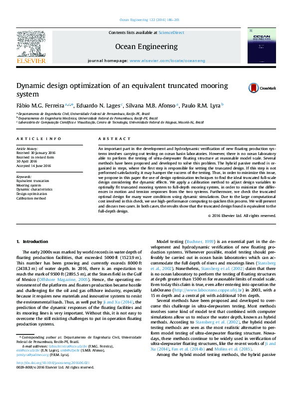 Pdf Dynamic Design Optimization Of An Equivalent Truncated Mooring System