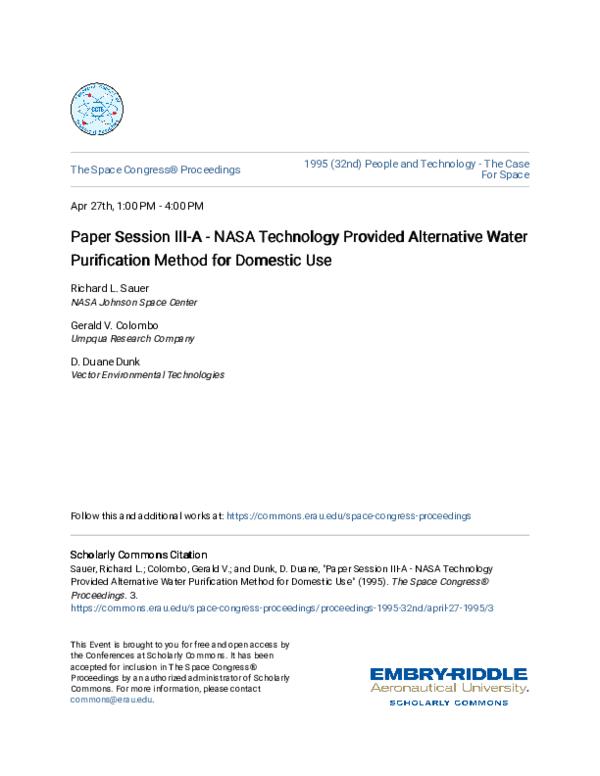 (PDF) Paper Session III-A - NASA Technology Provided Alternative Water ...