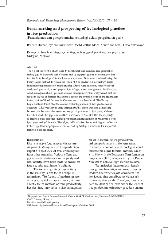 (PDF) Benchmarking and prospecting of technological practices in rice ...