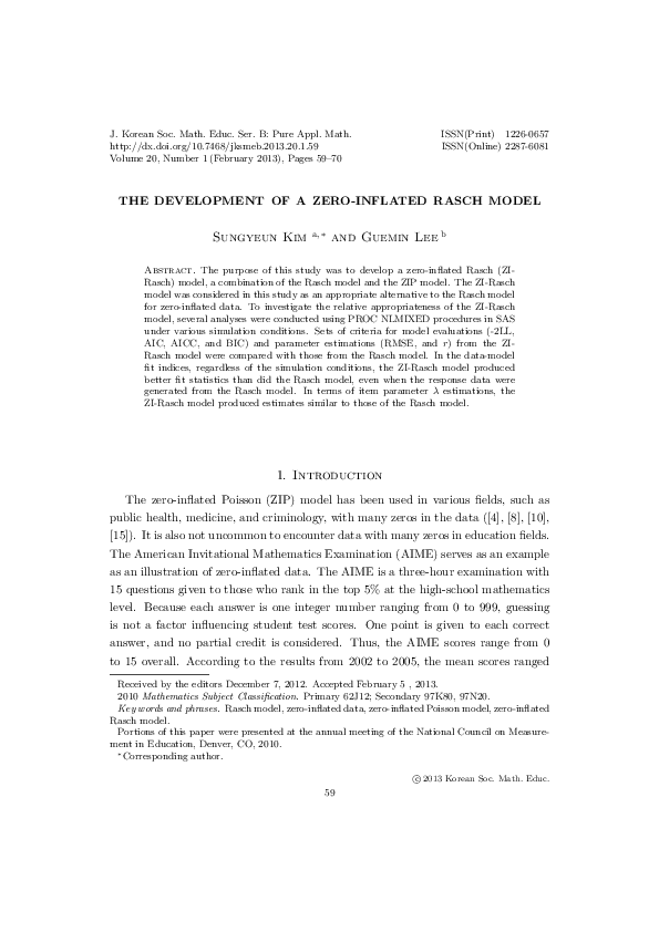 (PDF) The Development of a Zero-Inflated Rasch Model