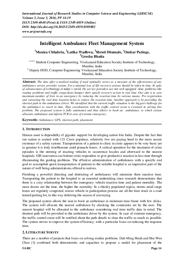 Pdf Intelligent Ambulance Fleet Management System