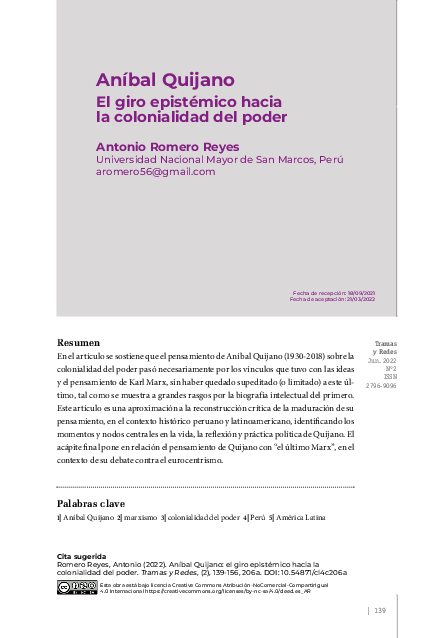 (PDF) Aníbal Quijano. El giro epistémico hacia la colonialidad del poder
