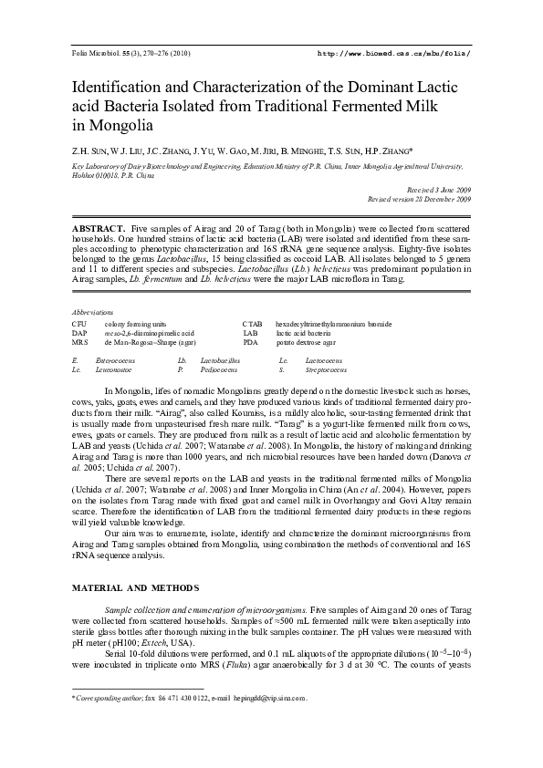 (PDF) Identification and characterization of the dominant lactic acid bacteria isolated from ...