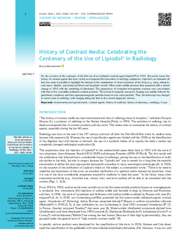 (PDF) History of Contrast Media: Celebrating the Centenary of the Use ...
