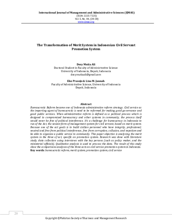 (PDF) The Transformation of Merit System in Indonesian Civil Servant ...
