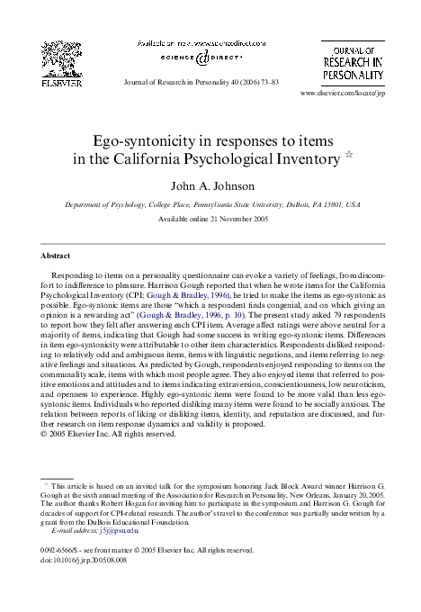 (PDF) Ego-syntonicity in responses to items in the California ...