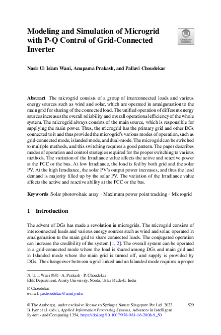 (PDF) Modeling and Simulation of Microgrid with P-Q Control of Grid-Connected Inverter