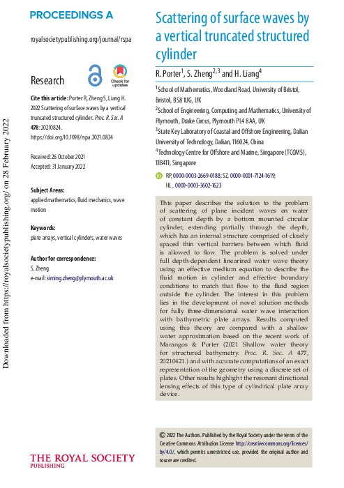 (PDF) Scattering of surface waves by a vertical truncated structured cylinder