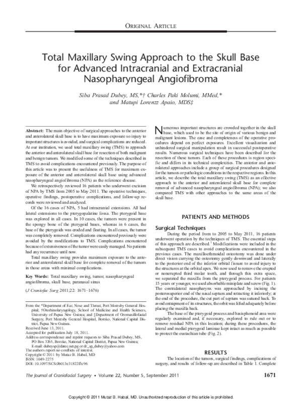 (PDF) Total Maxillary Swing Approach to the Skull Base for Advanced ...