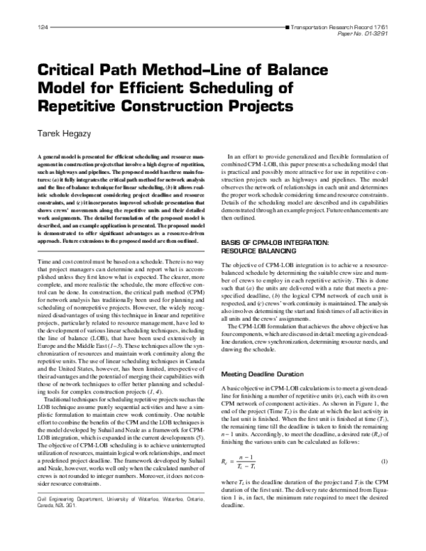 (PDF) Critical Path Method–Line of Balance Model for Efficient ...