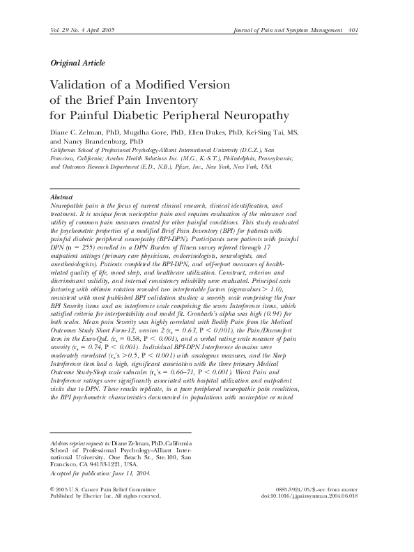 (PDF) Validation of a Modified Version of the Brief Pain Inventory for ...