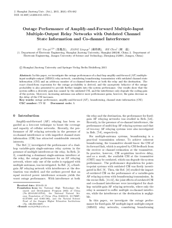 (PDF) Outage performance of amplify-and-forward multiple-input multiple-output relay networks ...