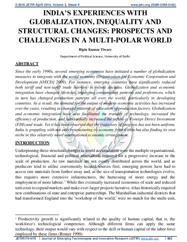 (PDF) India’s Experiences with Globalization, Inequality and Structural ...