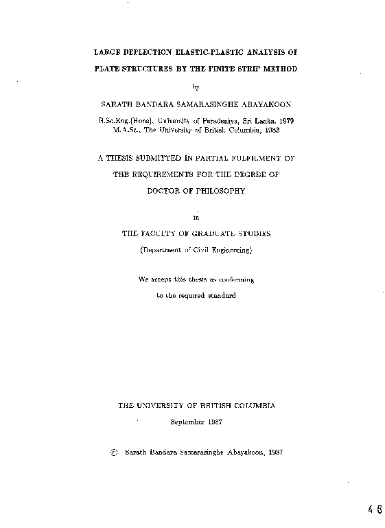 Pdf Large Deflection Elastic Plastic Analysis Of Plate Structures By The Finite Strip Method