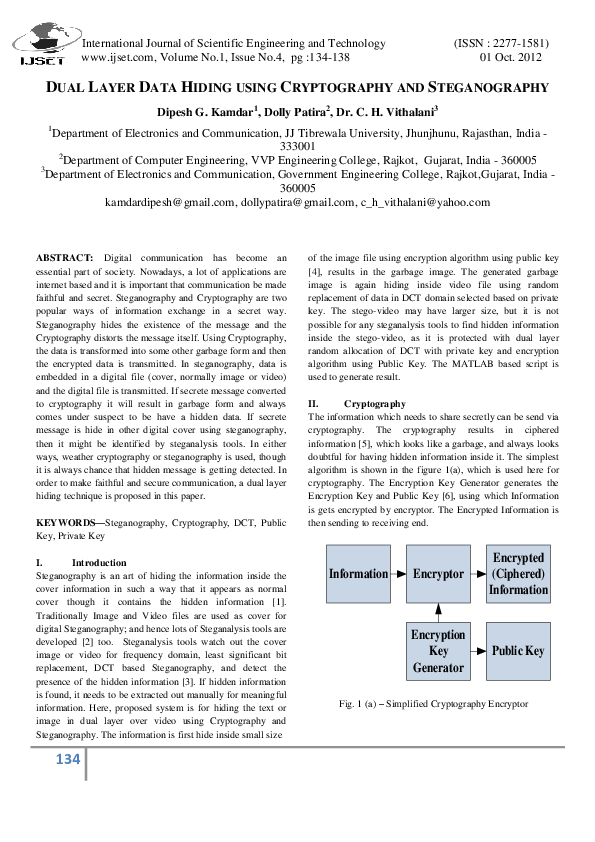Pdf Dual Layer Data Hiding Using Cryptography And Steganography