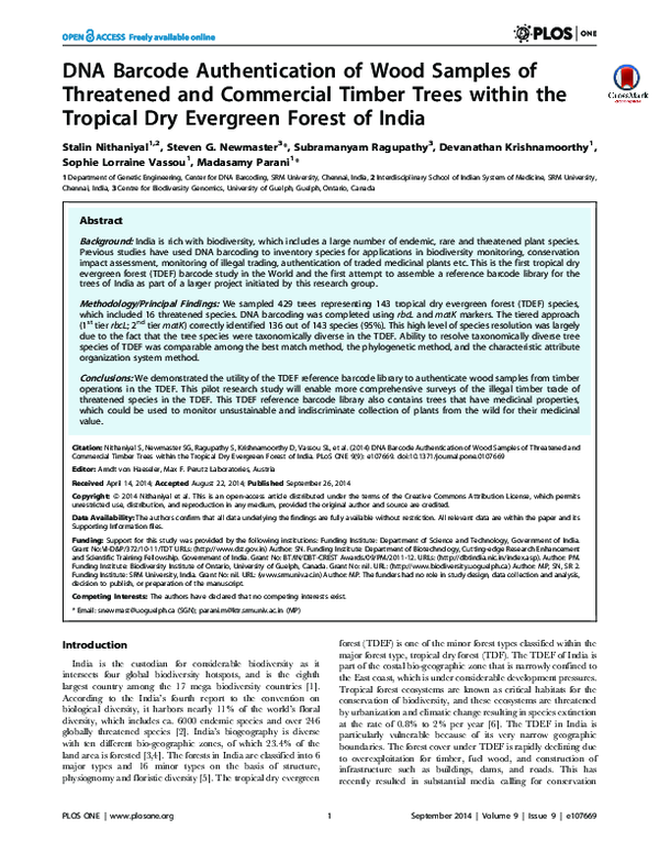 (PDF) DNA Barcode Authentication of Wood Samples of Threatened and ...