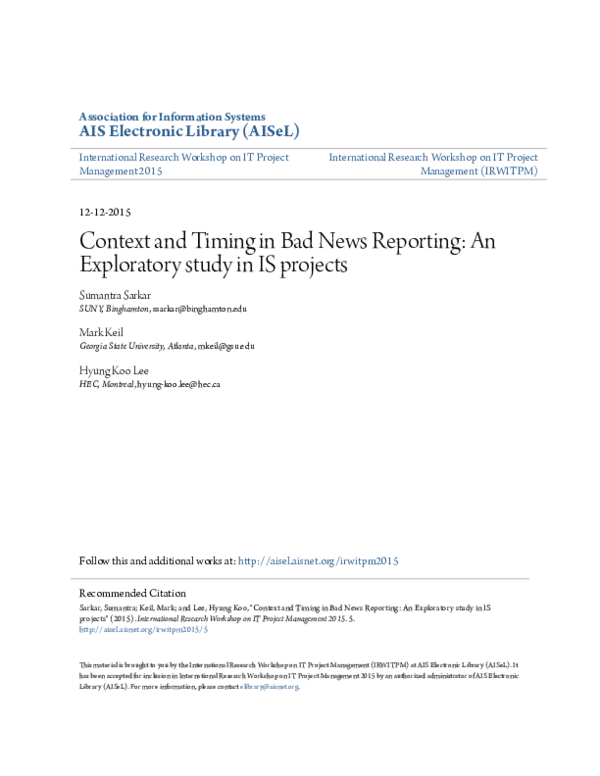 (PDF) Context and Timing in Bad News Reporting: An Exploratory study in ...