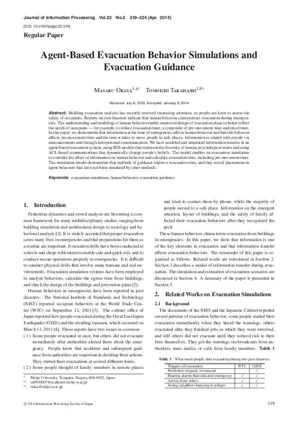 (PDF) Agent-Based Evacuation Behavior Simulations and Evacuation Guidance