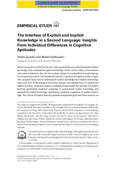 Pdf The Interface Of Explicit And Implicit Knowledge In A Second