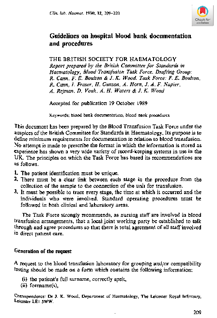(PDF) Guidelines on hospital blood bank documentation and procedures