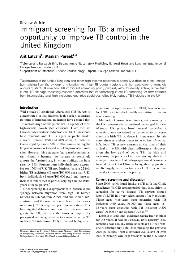(PDF) Immigrant screening for TB: a missed opportunity to improve TB ...