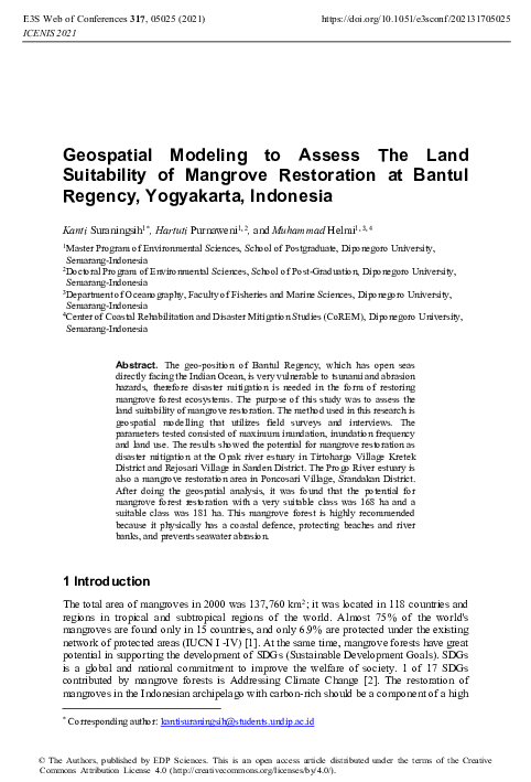 (PDF) Geospatial Modeling to Assess The Land Suitability of Mangrove Restoration at Bantul ...