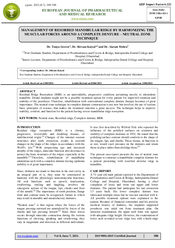 (PDF) Management of Resorbed Mandibular Ridge by Harmonizing the ...
