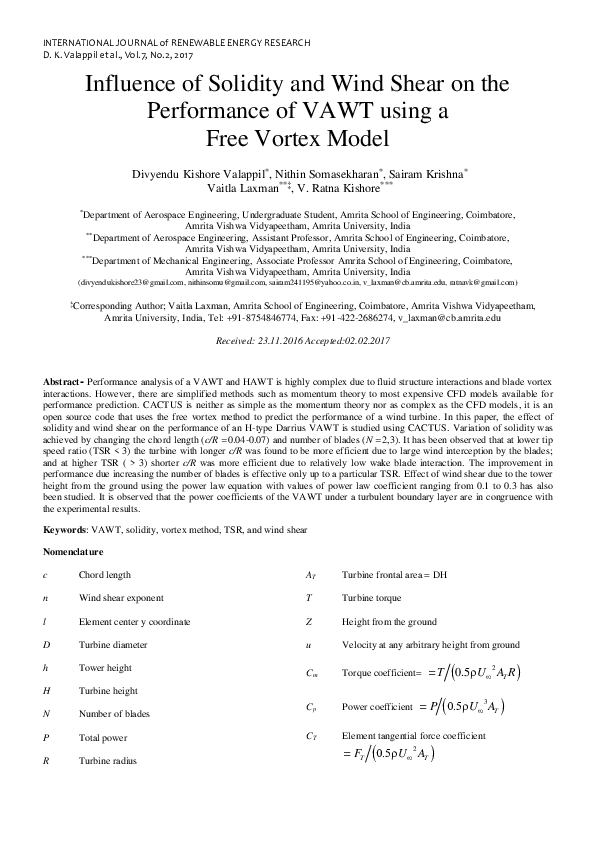 (PDF) Influence of Solidity and Wind Shear on the Performance of VAWT ...