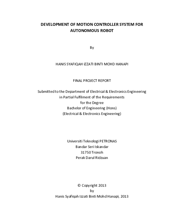 (PDF) Development of Motion Controller System for Autonomous Robot