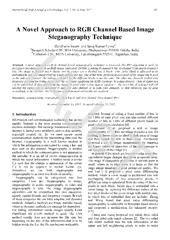 (PDF) A Novel Approach to RGB Channel Based Image Steganography Technique