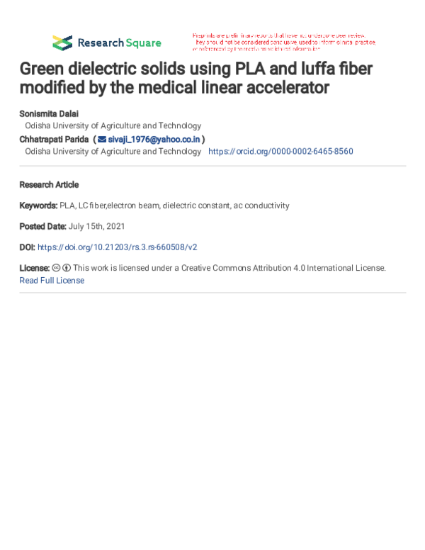 (PDF) Green dielectric solids using PLA and luffa fiber modified by the ...