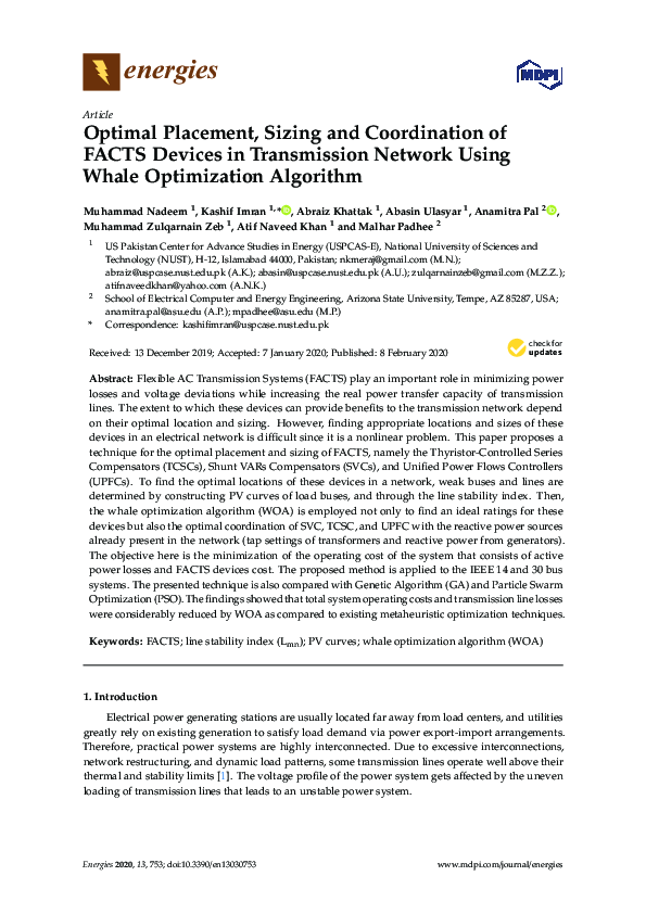 (PDF) Optimal Placement, Sizing and Coordination of FACTS Devices in ...