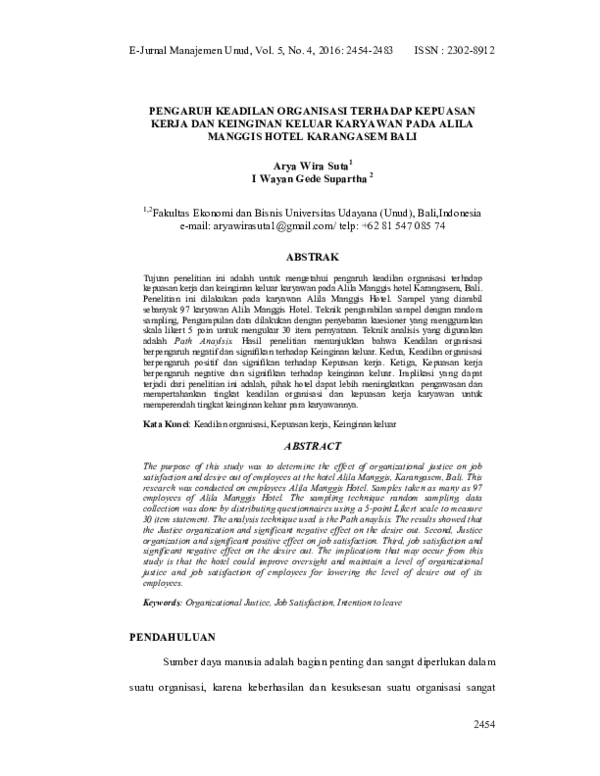 (PDF) Pengaruh Keadilan Organisasi Terhadap Kepuasan Kerja Dan ...