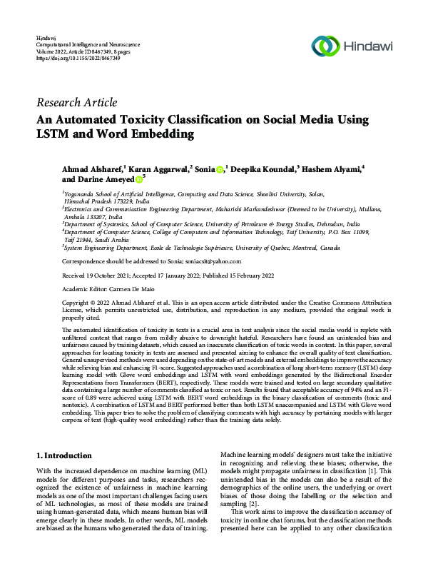 Pdf An Automated Toxicity Classification On Social Media Using Lstm And Word Embedding