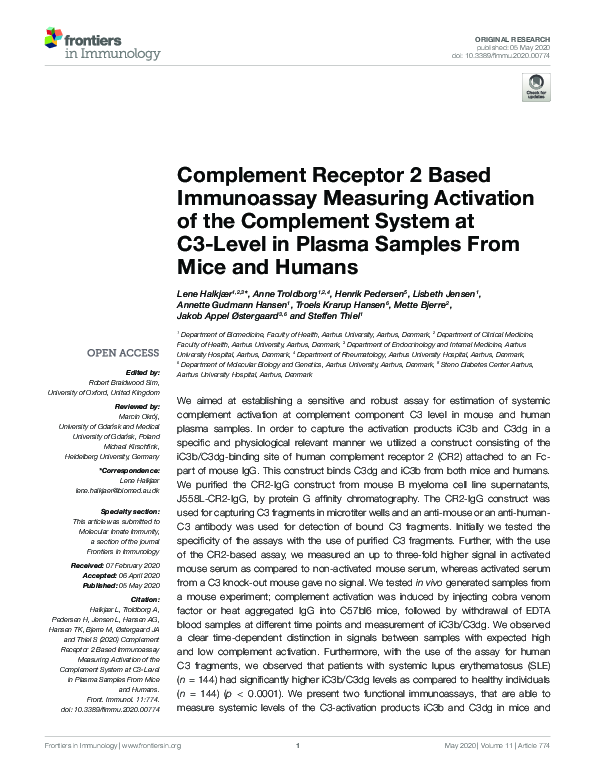 (PDF) Complement Receptor 2 Based Immunoassay Measuring Activation of ...