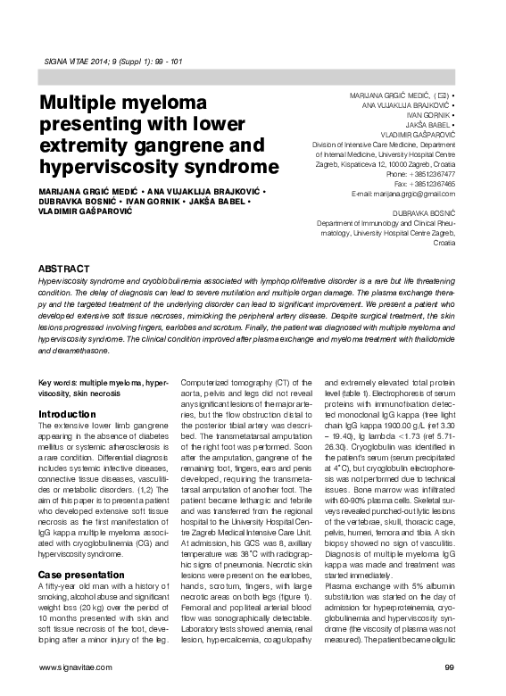 (PDF) Multiple myeloma presenting with lower extremity gangrene and ...
