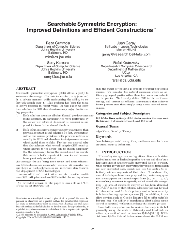 (PDF) Searchable symmetric encryption
