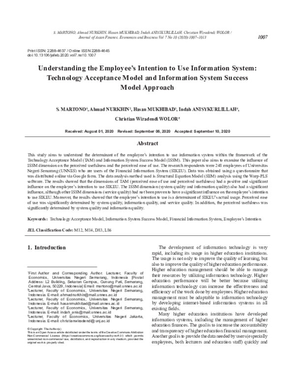 (PDF) Understanding the Employee’s Intention to Use Information System ...