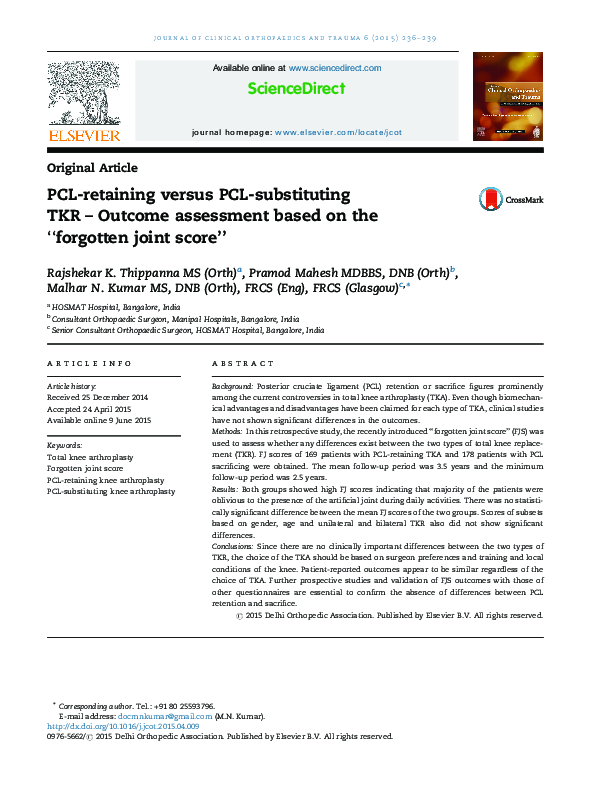 (PDF) PCL-retaining versus PCL-substituting TKR – Outcome assessment ...