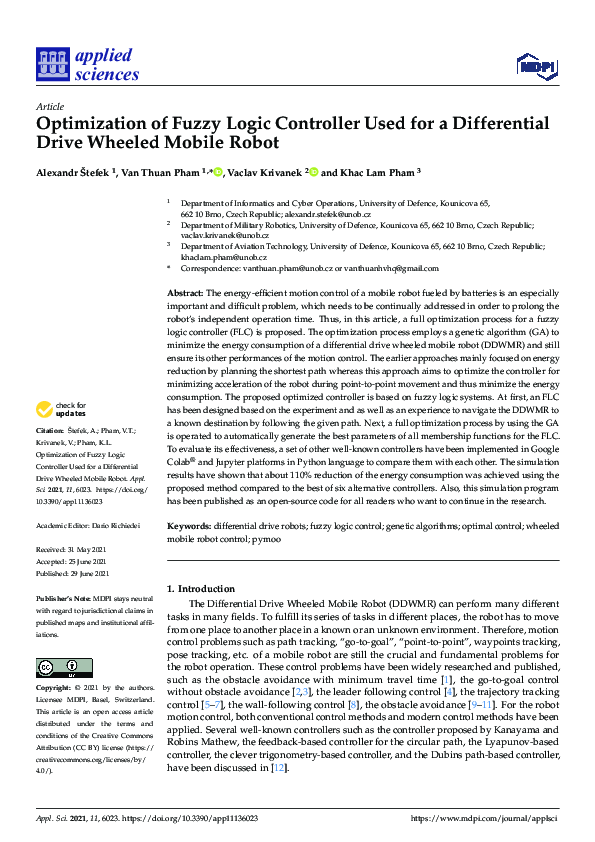 (PDF) Optimization of Fuzzy Logic Controller Used for a Differential Drive Wheeled Mobile Robot
