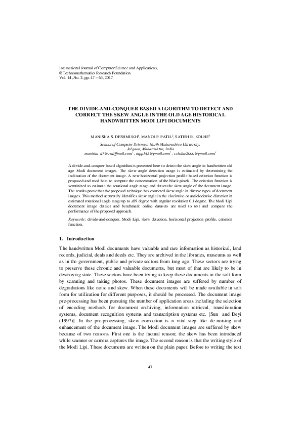 Pdf The Divide And Conquer Based Algorithm To Detect And Correct The