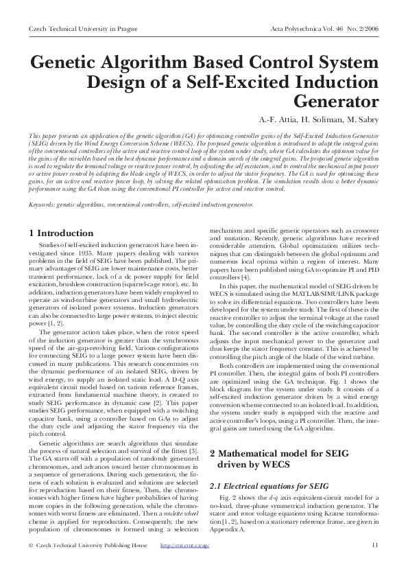 Pdf Genetic Algorithm Based Control System Design Of A Self Excited Induction Generator