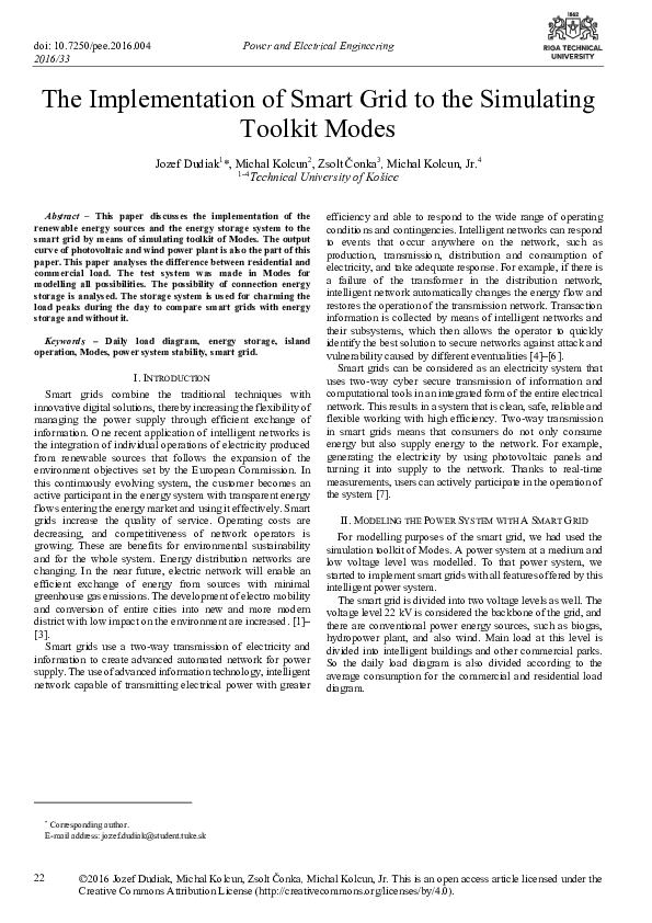 (PDF) The Implementation of Smart Grid to the Simulating Toolkit Modes